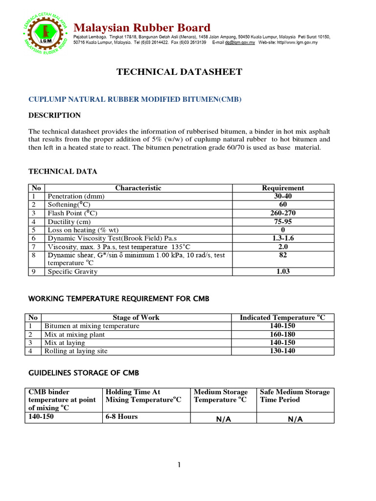 CMB Natural Rubber Modified Bitumen Guide | PDF | Materials | Physical ...