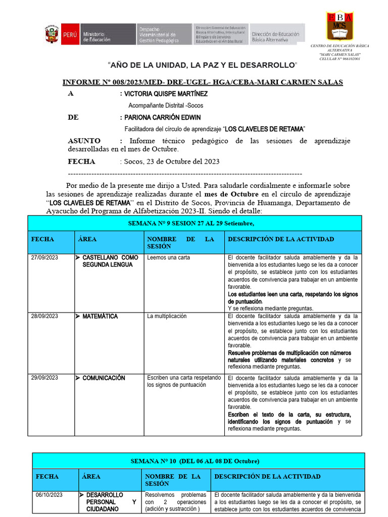 Informe Octubre Edwin | PDF