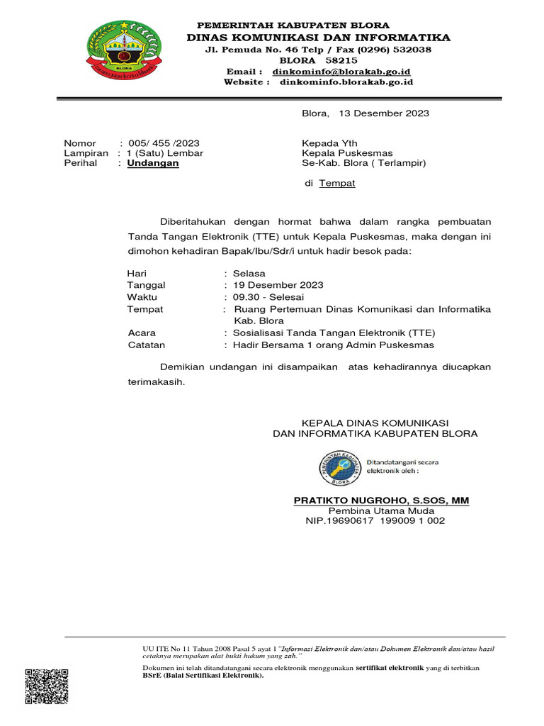 Surat Undangan Sosialisasi TTE | PDF