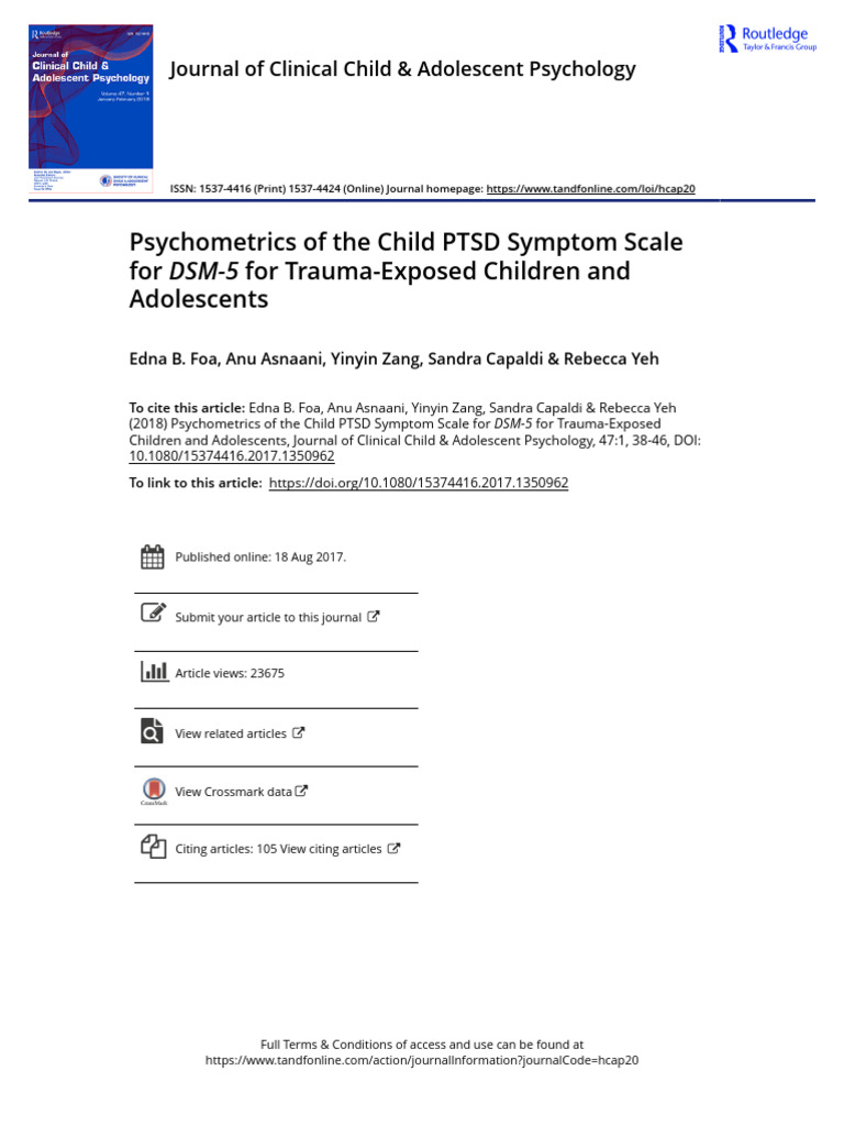 Psychometrics of The Child PTSD Symptom Scale For DSM-5 For Trauma ...