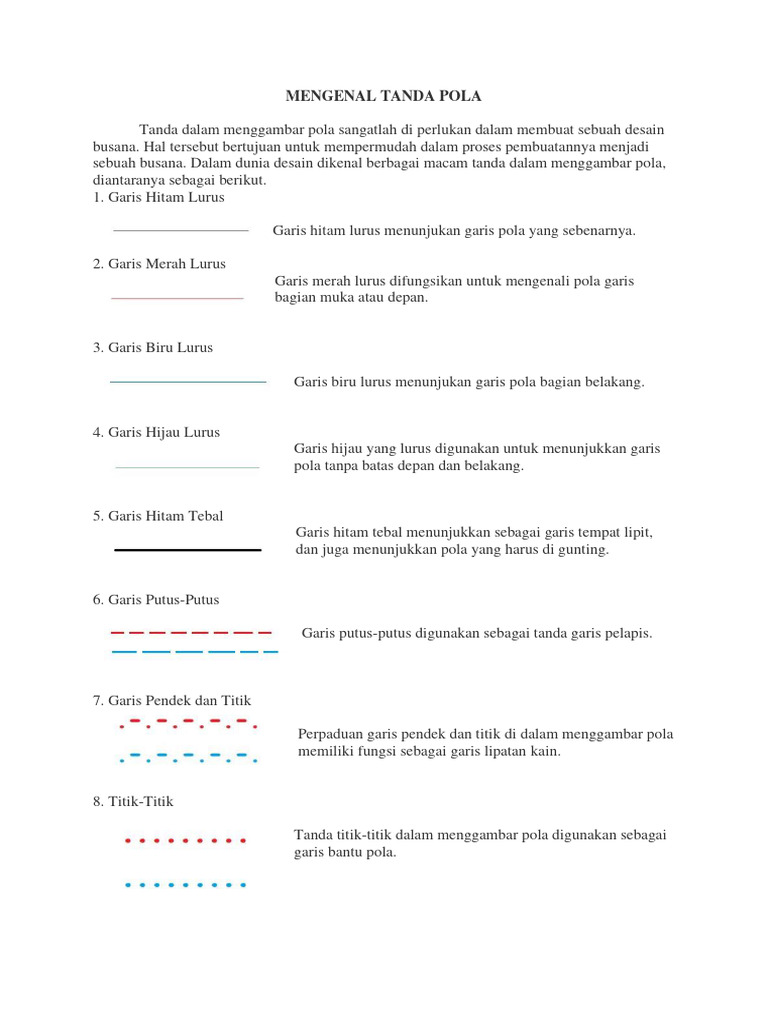 Tanda dan Garis dalam Pola Busana | PDF | Griya & Taman