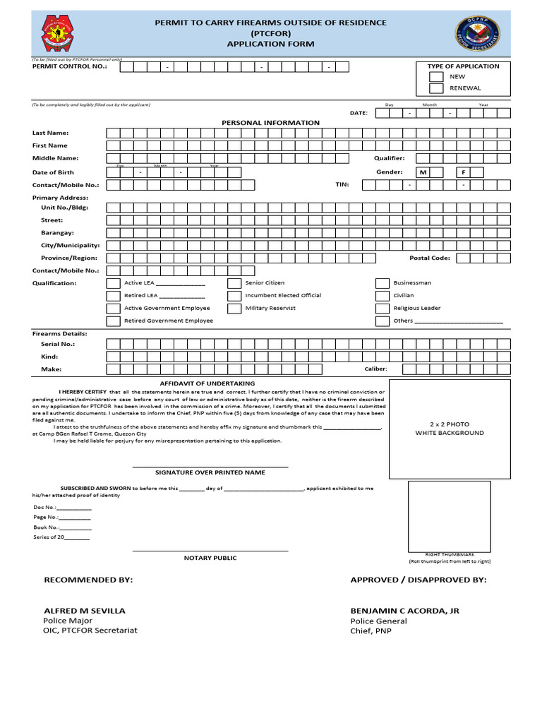 NEW PTCFOR APPLICATION FORM OIC Chief PTCFOR 1 | PDF | Common Law ...