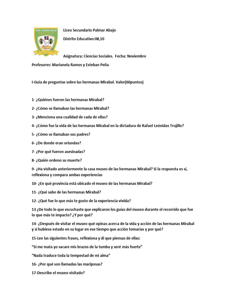 Guía sobre las Hermanas Mirabal | PDF