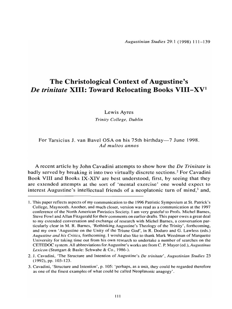 The Christological Context of The de Trinitate XIII - Toward Relocating ... The Christological Context of The de Trinitate XIII - Toward Relocating ...