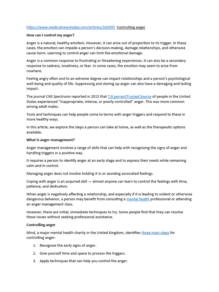 Controlling Anger Pdf Anger Emotions