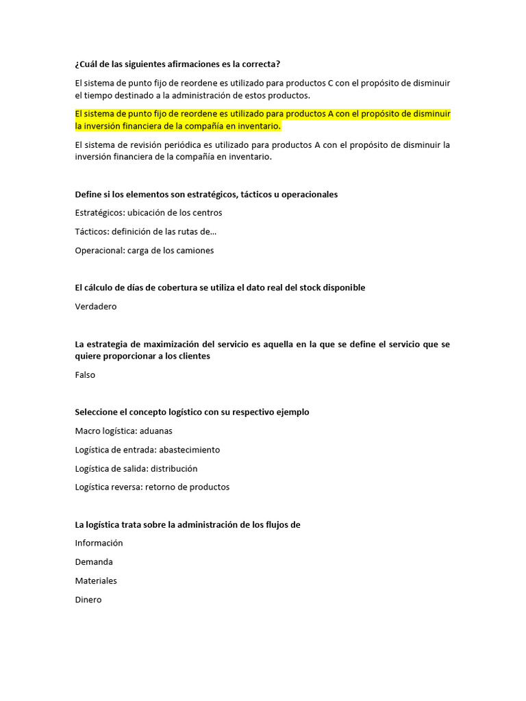 Preguntas 2do Parcial | PDF | Almacén | Inventario