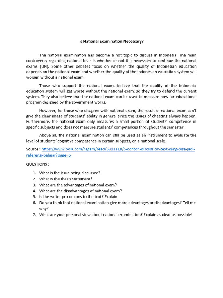 Is National Examination Necessary | PDF