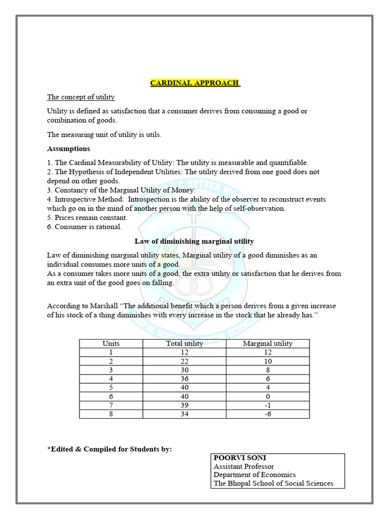 Cardinal and Ordinal Approach | PDF | Utility | Economic Surplus