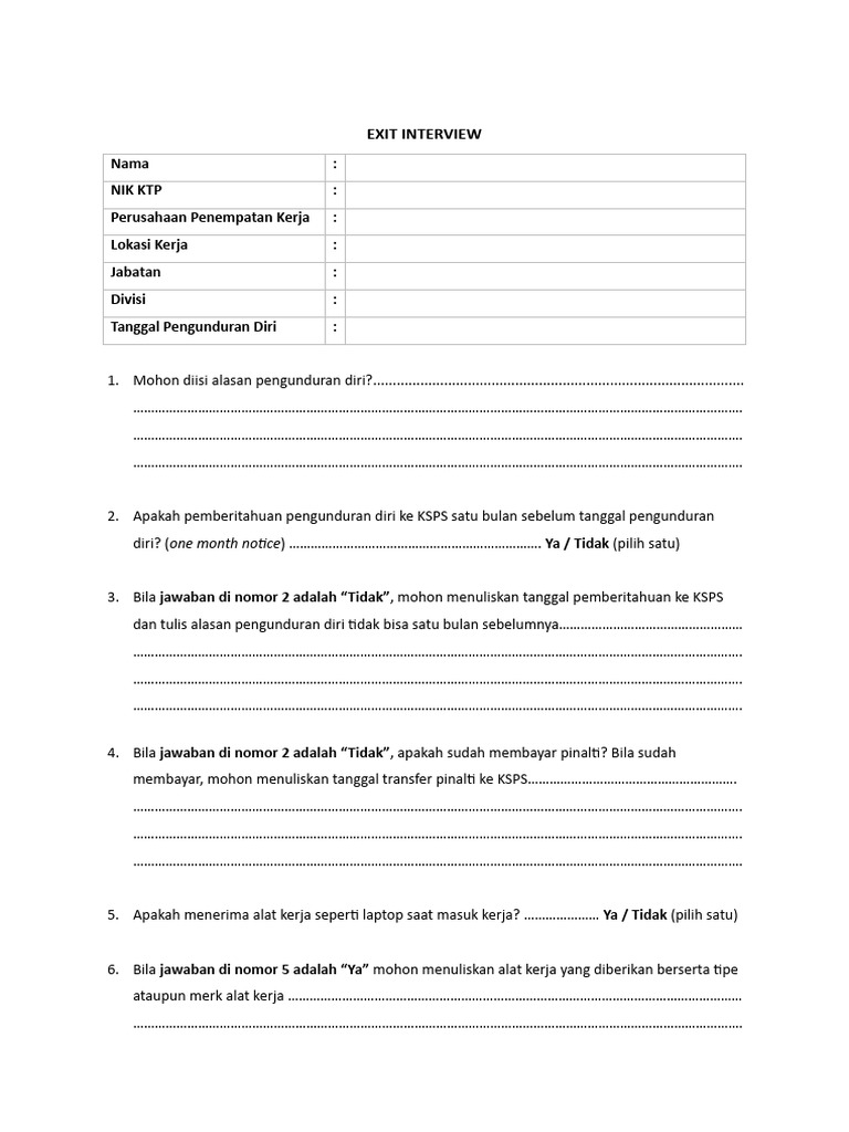 Formulir Exit Interview | PDF