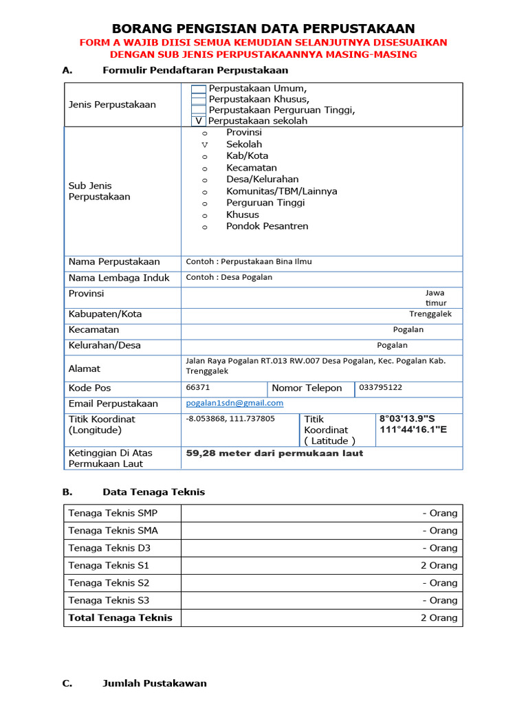 Borang Pengisian Data Perpustakaan 22 | PDF