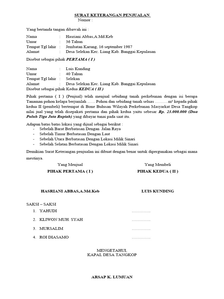 Surat Keterangan Penjualan | PDF | Perjalanan