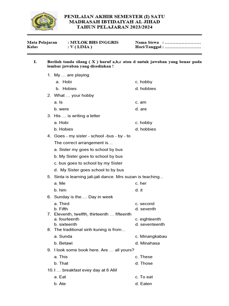 Soal UAS Kelas 5 | PDF | Indonesia | Indonesian People