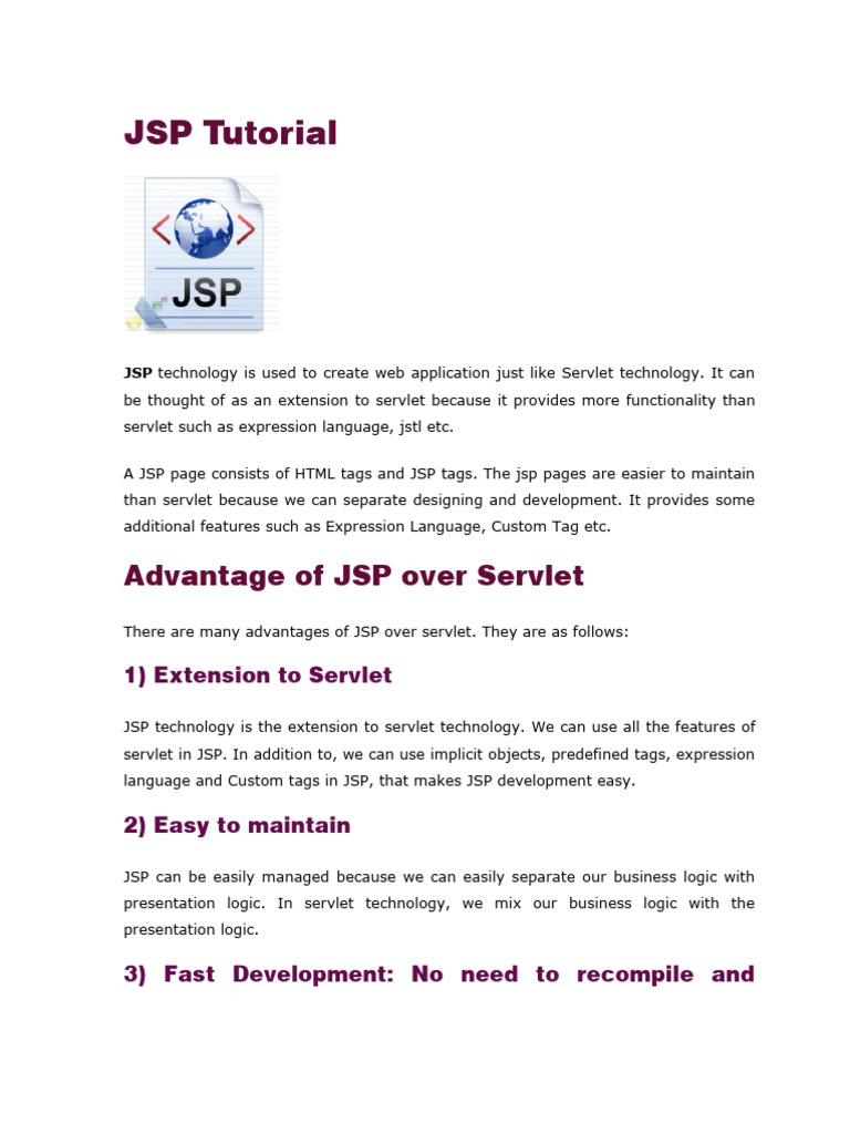 JSP Tutorial | PDF | Class (Computer Programming) | Html Element JSP Tutorial | PDF | Class (Computer Programming) | Html Element
