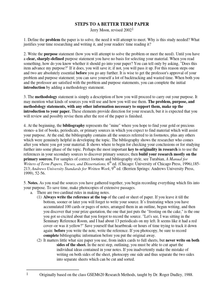 Steps to a Better Term Paper | PDF | Methodology | A Manual For Writers ...