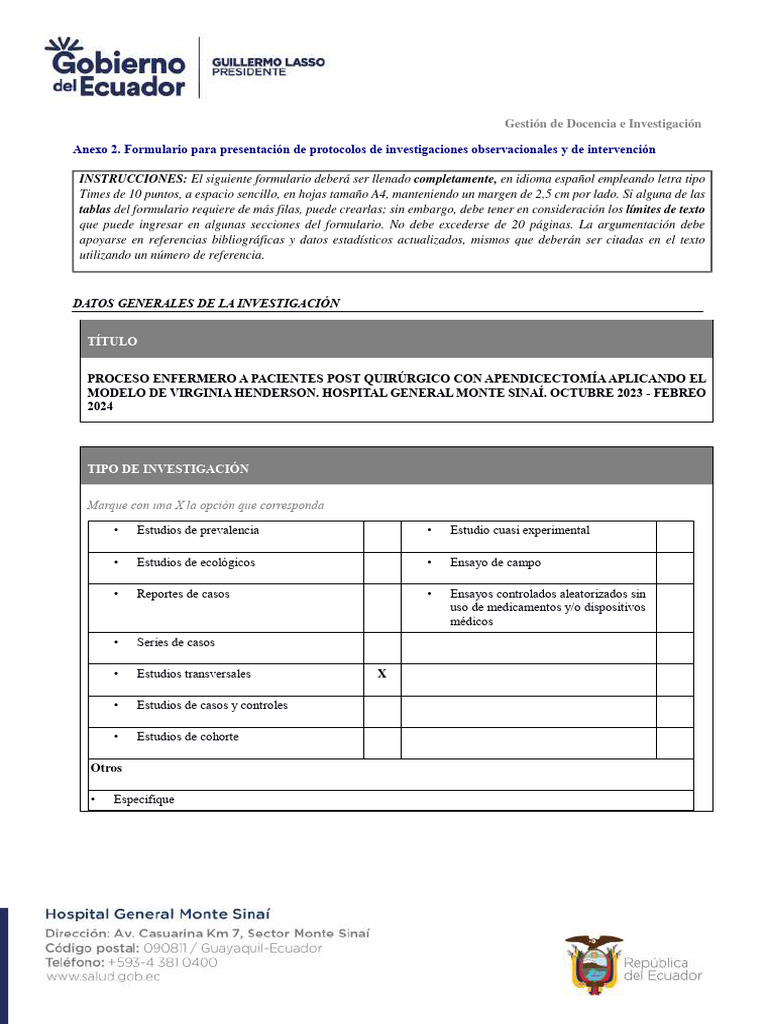 Formulario para Presentación de Protocolos | PDF | Enfermedades y trastornos | Ciencias de la Salud