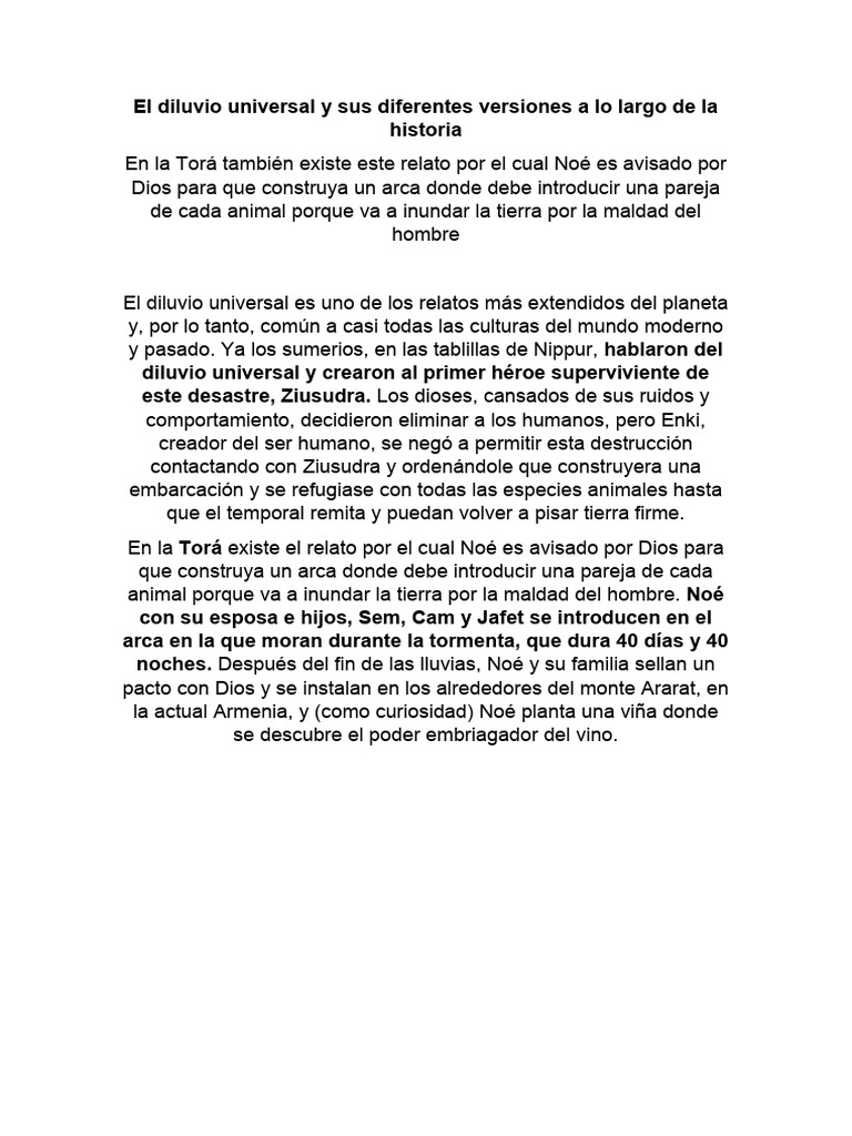 El Diluvio Universal y Sus Diferentes Versiones A Lo Largo de La ...