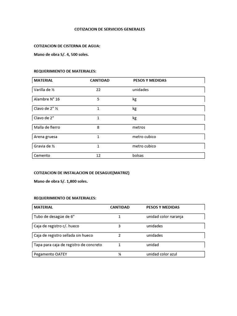 Cotizacion de Cisterna | PDF | Materiales | Ingeniero civil