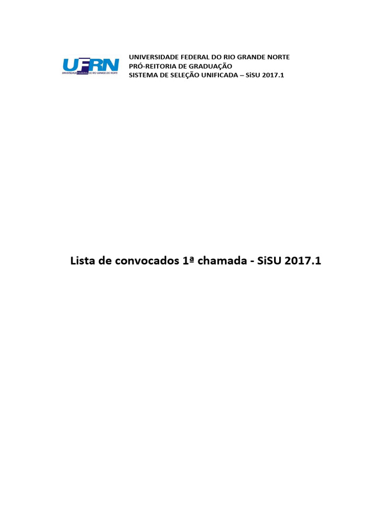 Lista de Convocados - 1 Chamada - SiSU 2017.1OK | PDF