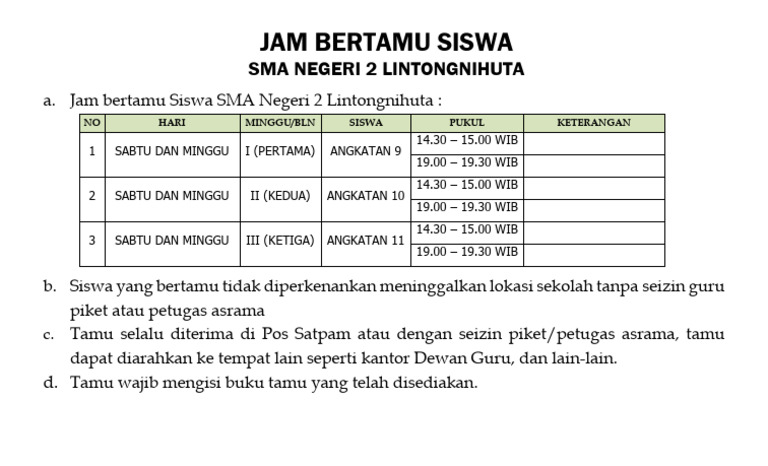 Jam Bertamu Siswa SMA Negeri 2 | PDF