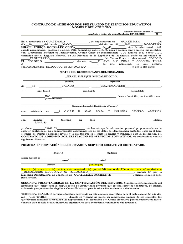 Modelo de Contrato de Adhesion para Menores de Edad | PDF | Cheque ...