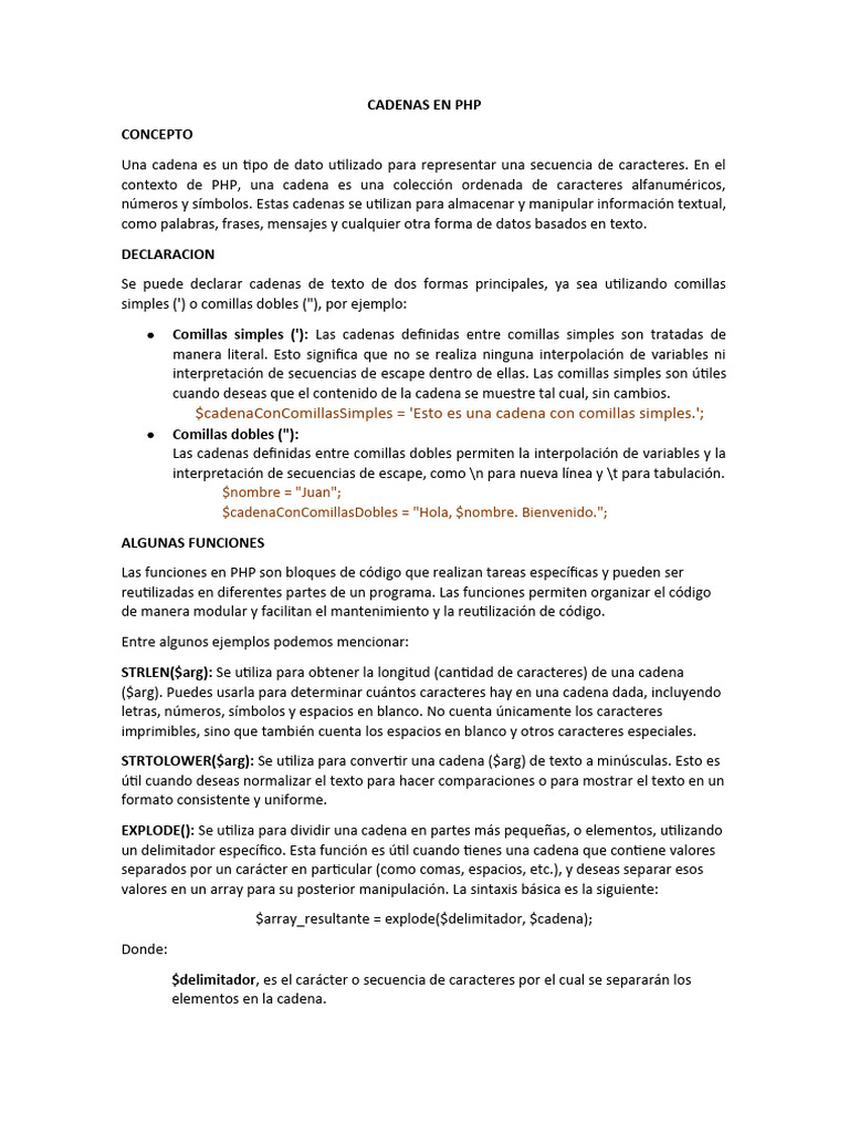 Cadenas en PHP | PDF | Cadena (informática) | Php