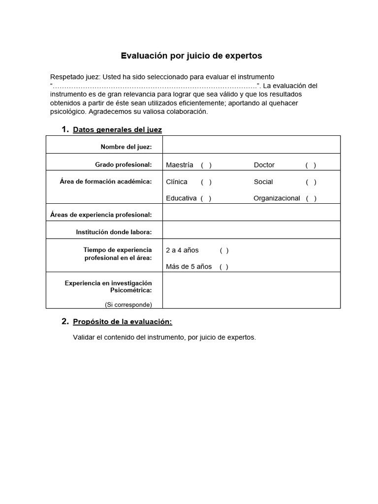 Evaluación Por Juicio de Expertos | PDF | Psicología industrial y ...