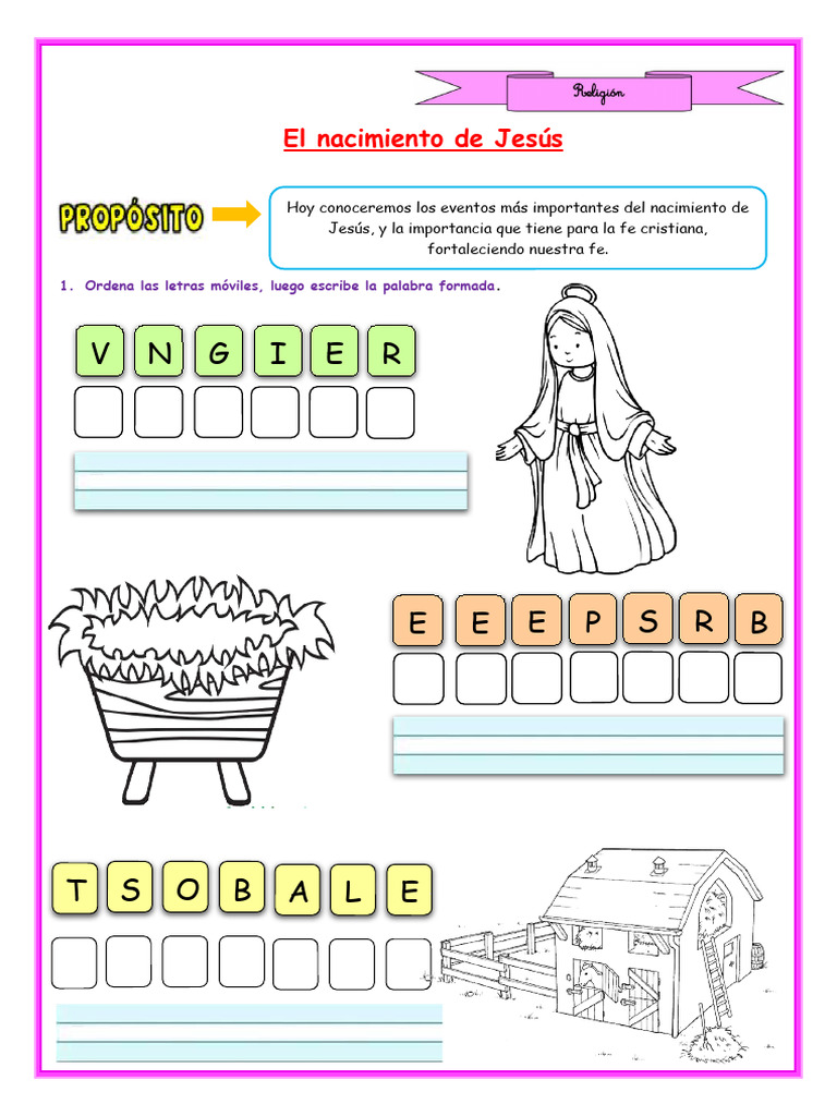 E12 s3 Ficha d2 Religión El Nacimiento de Jesus | PDF | Jesús | Natividad De Jesus