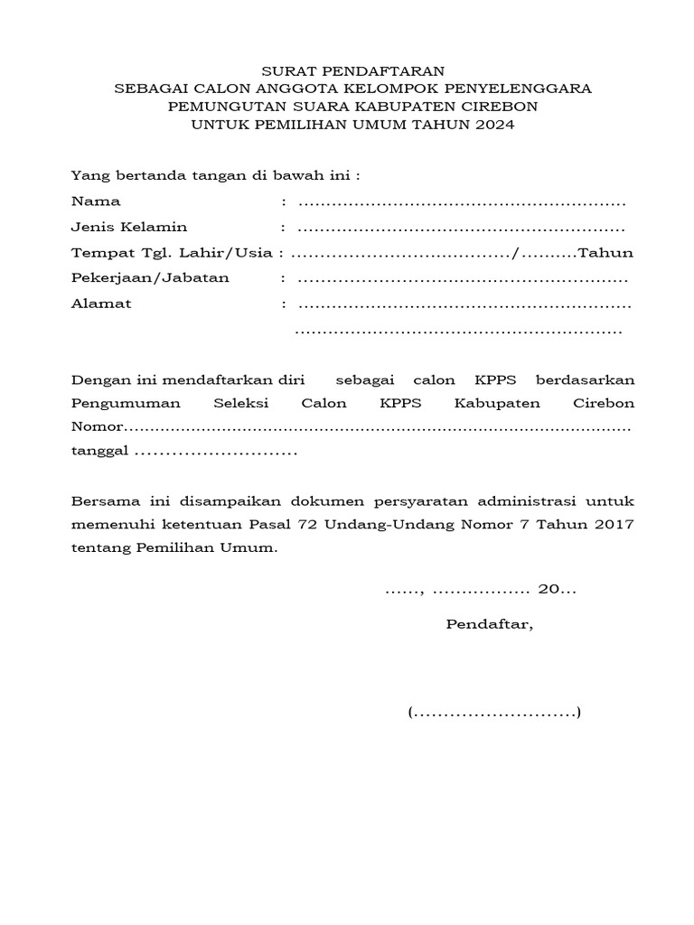 SURAT PENDAFTARAN Anggota KPPS | PDF