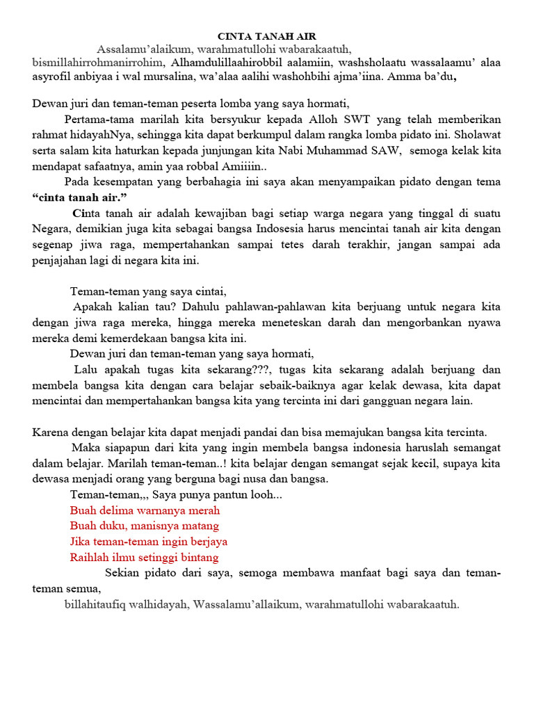 Pidato Cinta Tanah Air | PDF | Puisi