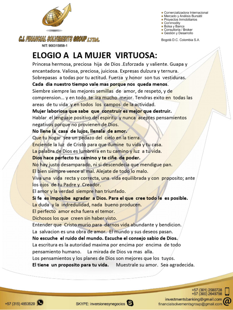 ELOGIO A LA MUJER VIRTUOSA. (Eog) | PDF | Amor | Dios