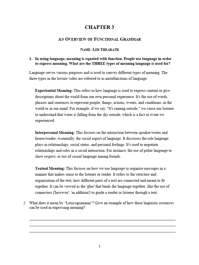 Chapter 3 Exercise | PDF | Language Mechanics | Grammar