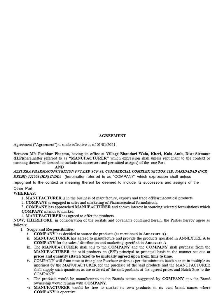 Agreement Copy From Parties - Azzurra Pharmaconutrition PVT - Ltd ...