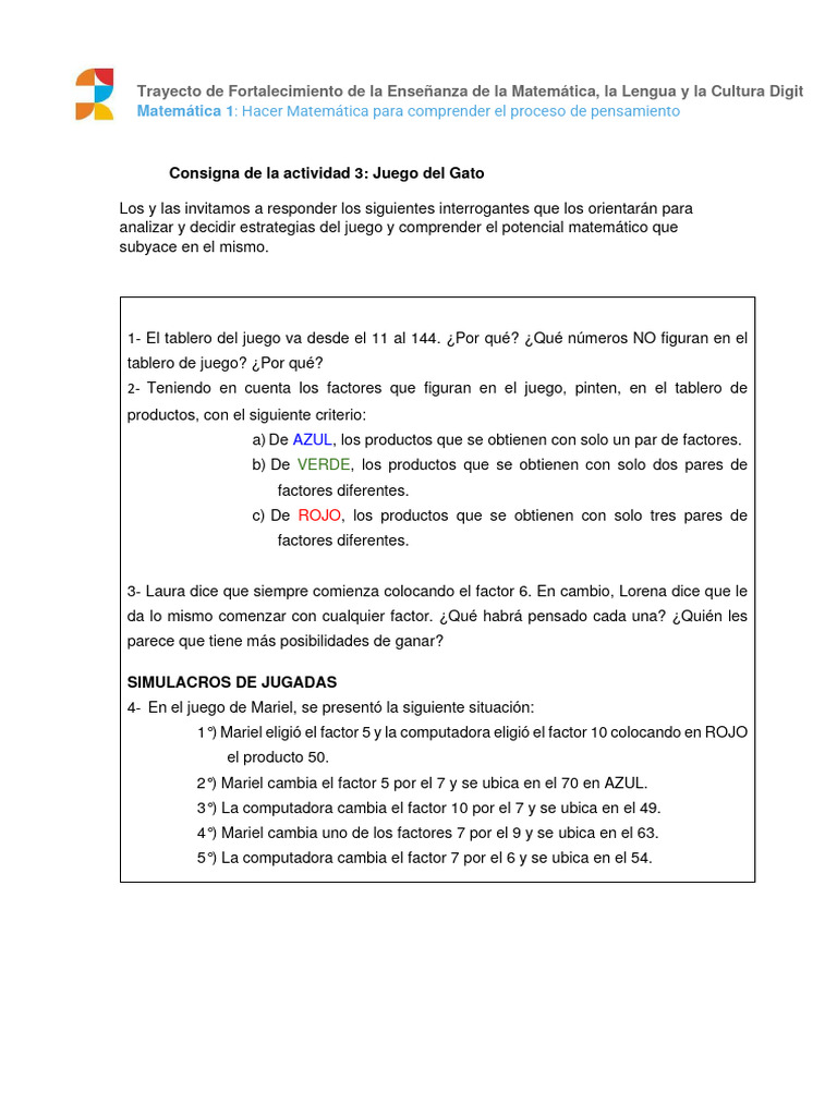 Consigna Actividad 3 - Juego Del Gato | PDF