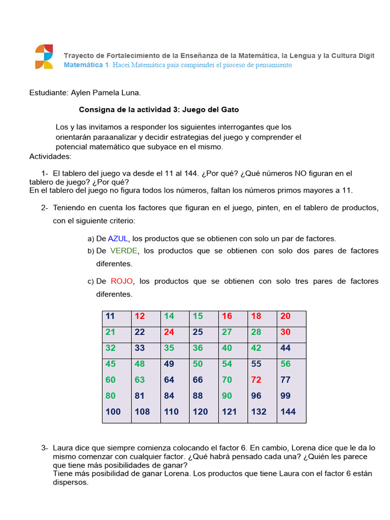 Consigna Actividad 3 - Juego Del Gato - Aylen Luna | PDF
