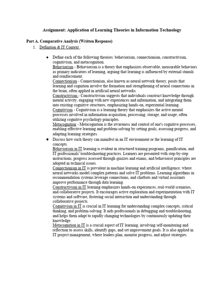 Assignment - Application of Learning Theories in Information Technology ... Assignment - Application of Learning Theories in Information Technology ...