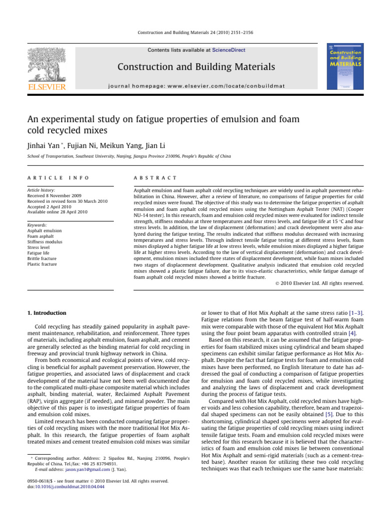 Fatigue Properties of Cold Recycled Asphalt | PDF | Fracture | Strength ...