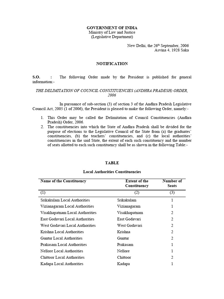 Andhra Pradesh Council Constituencies Order | PDF