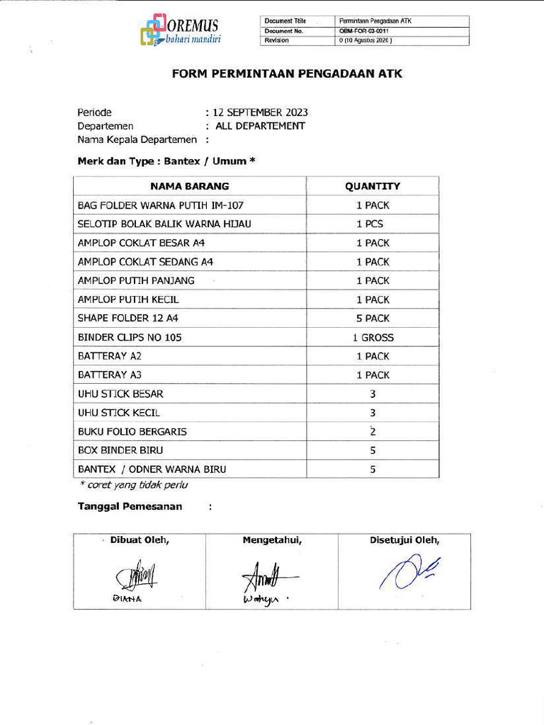 Form Pengadaan Atk - 20231010 - 0001 | PDF
