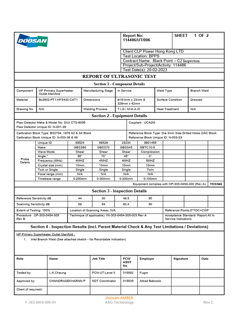114486-UT-006 HP Primary Superheater Outlet Manifold | PDF | Applied ...