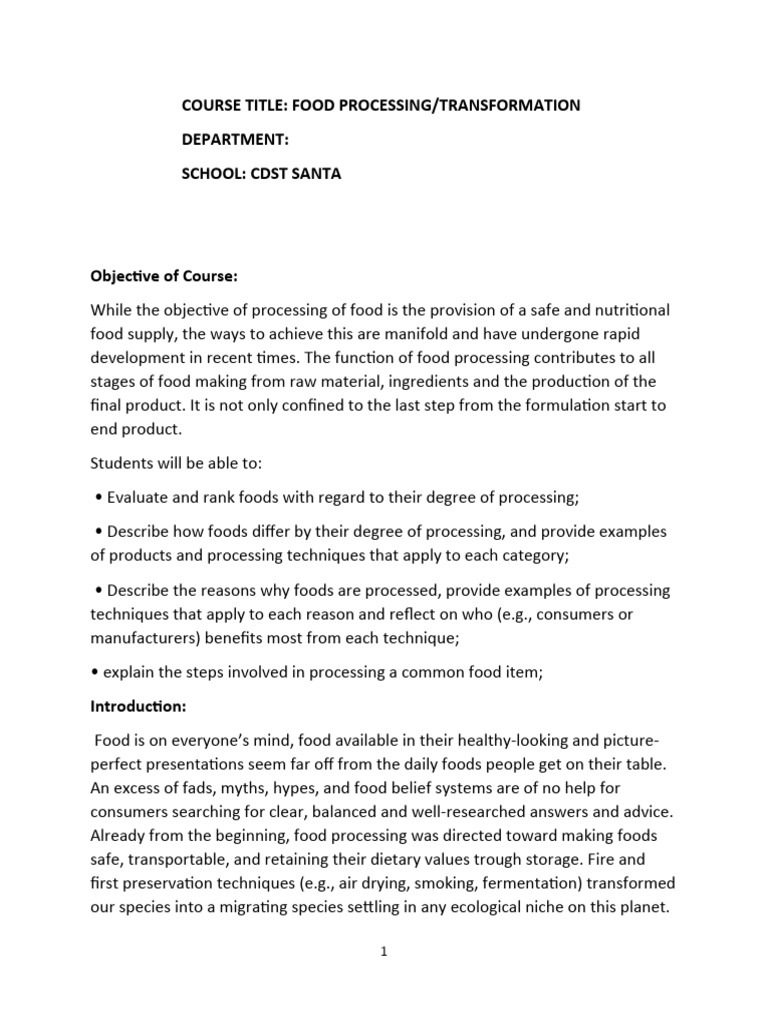 Notes 1 Food Processing | PDF | Food Processing | Foods