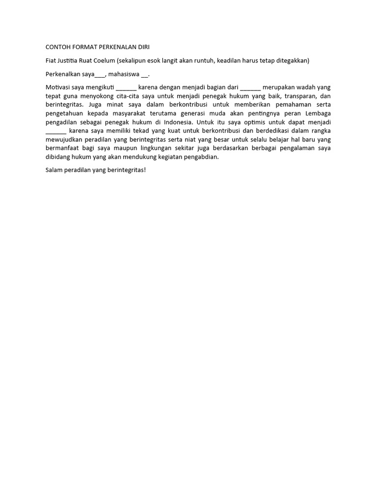 Contoh Perkenalan Diri | PDF