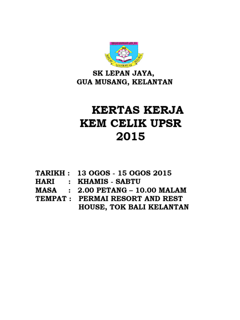 Kertas Kerja Kem Celik Upsr - 2015 | PDF