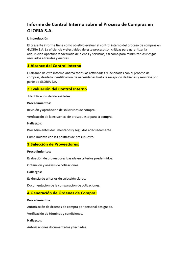 Control Interno en Compras de GLORIA S.A. | PDF