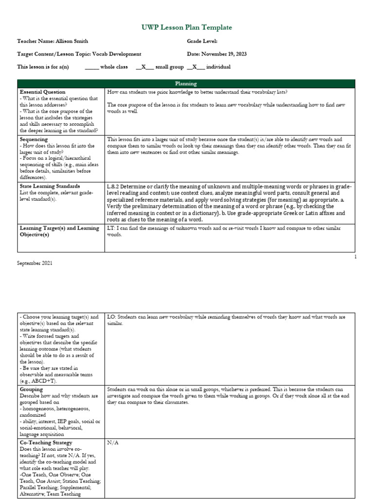 Vocab Instruction Lesson Plan - Allison Smith | PDF | Educational ...