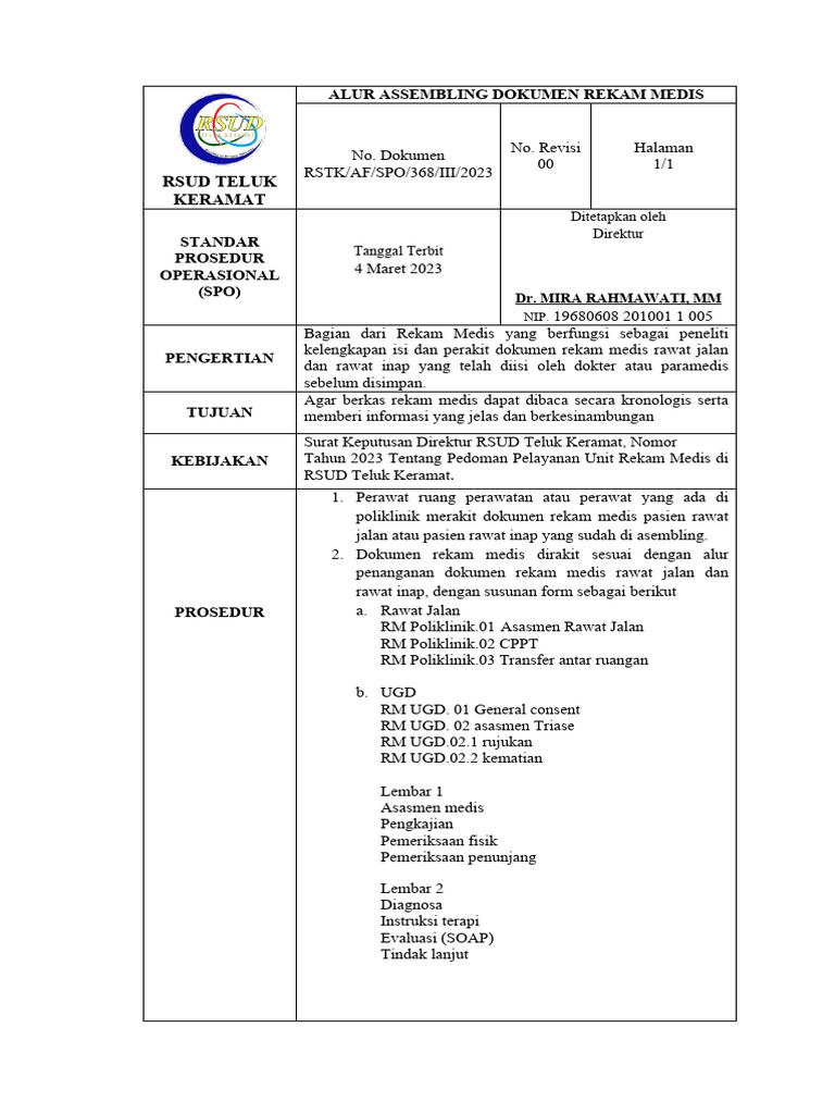SOP Assembling Atau Penyusunan Form RM | PDF | Sains & Matematika