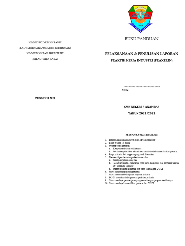 21.buku Panduan Prakerin-Penulisan Laporan Real SMKN2ANAMBAS 2023 | PDF | Bisnis | Seni