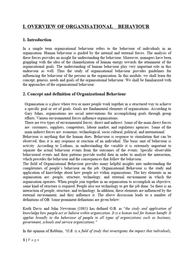 OVERVIEW OF ORGANISATIONAL BEHAVIOUR | PDF | Organizational Behavior | Psychology