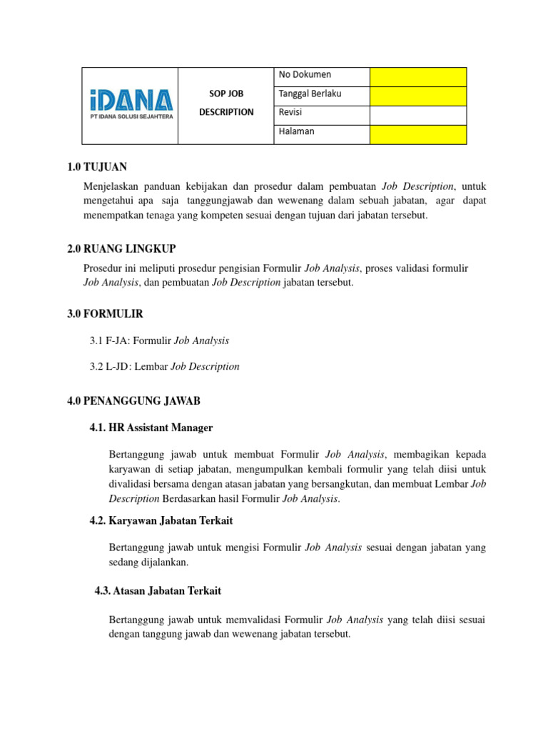 Panduan Pembuatan Job Description | PDF