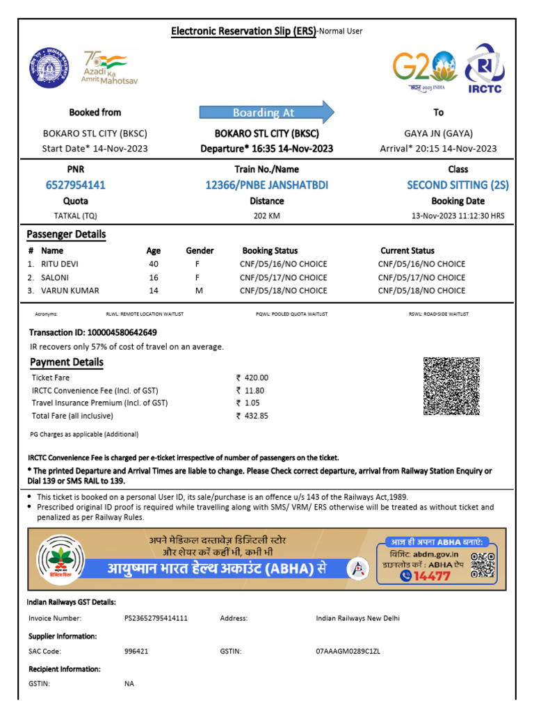 12366/pnbe Janshatbdi Second Sitting (2S) | PDF | Identity Document ...