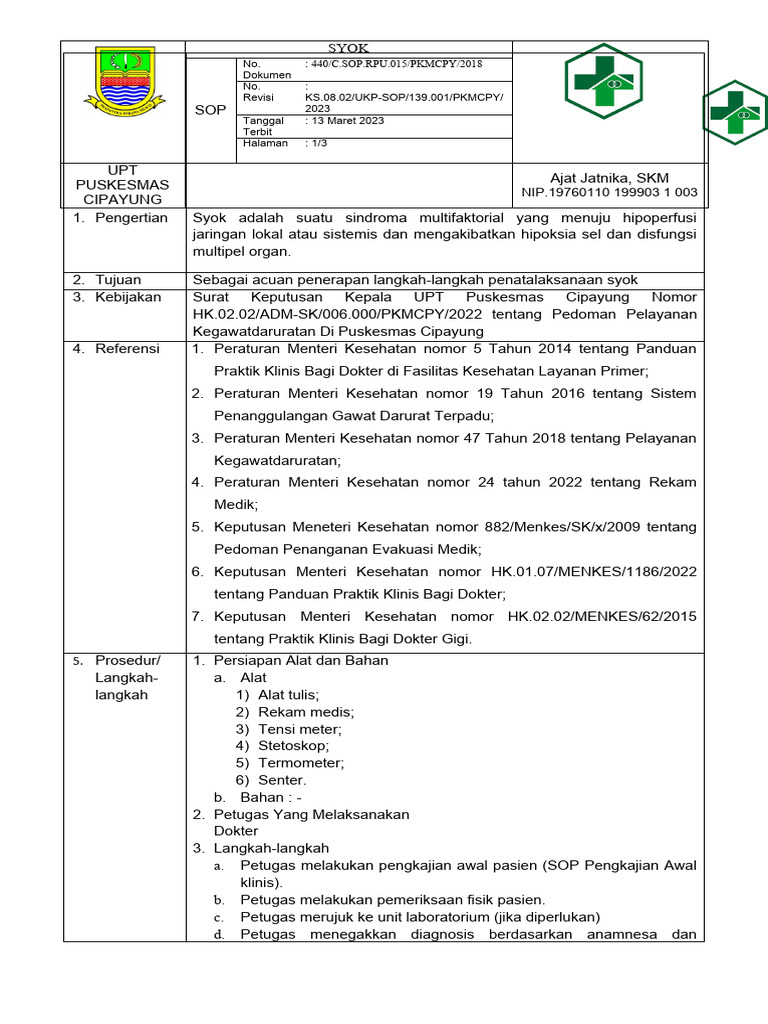 Sop Syok New | PDF